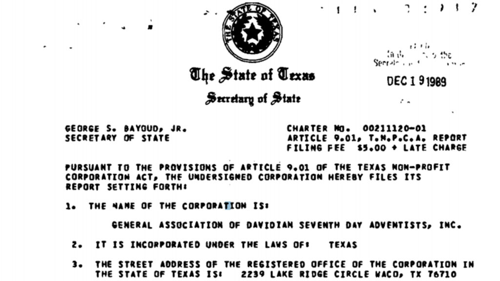 1989 — GADSDA Inc., Texas: List of officers - The Davidian Seventh-day ...