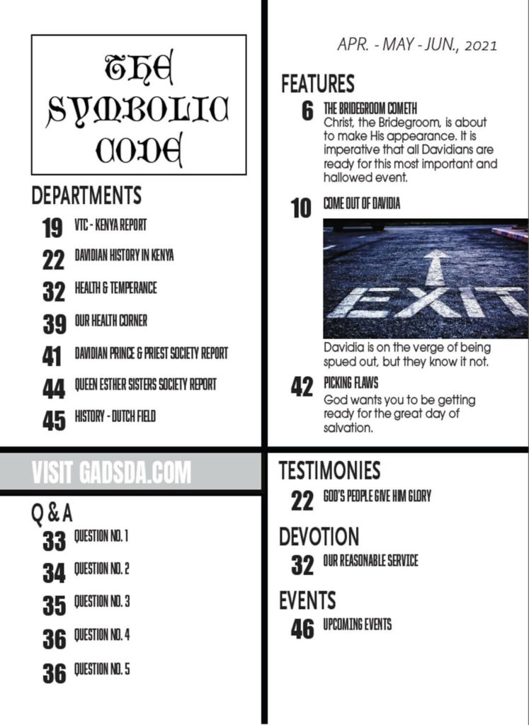 Volume 2021 The Symbolic Code Nos 4 5 6 The Davidian Seventh Day Adventists Association